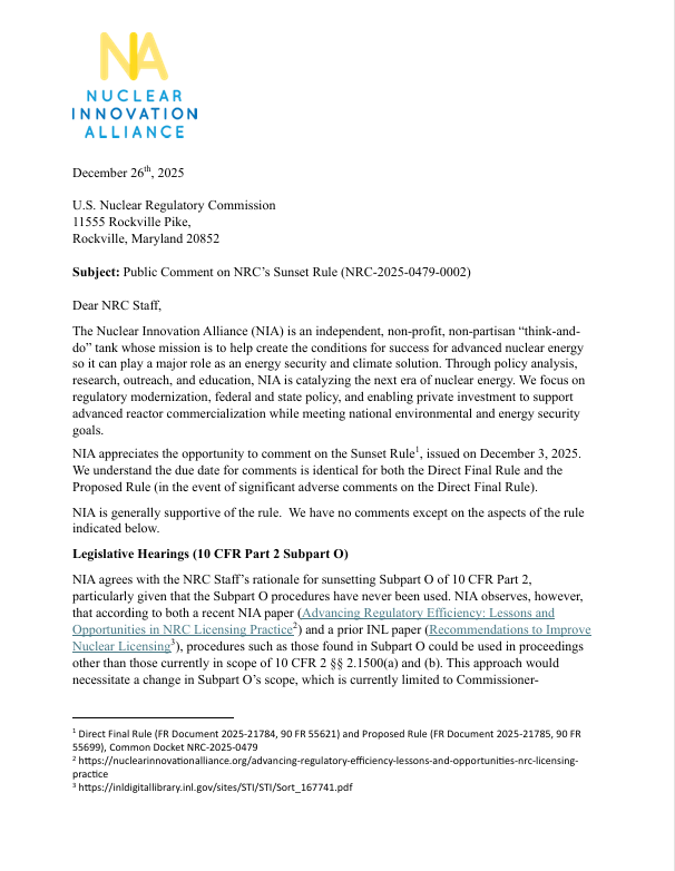 NIA Public Comment on NRC’s Sunset Rule | NIA